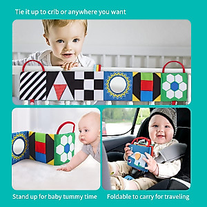 Joyfia Baby Toys 0-6 Months, High Contrast Baby Books 3-6 Months, Infant Folding Crinkle Touch Feel Cloth Book 6-18 Months, Sensory Tummy Time Toys Car Seat Stroller Toys Newborn Boy Girl Gift