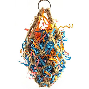 Bird Jute Paper Strips Parrot Mesh Bag Hanging Chewing Toy for Parakeet Cockatiel Conure Cockatoo African Grey Macaw