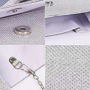 Larcenciel Clutch Purses for Women, Shiny Sequin Envelope Clutch Evening Bag w/Chain, Fashion Shoulder Crossbody Handbags, Elegant Party Prom Purse Bride Wedding Guest Clutch Dress Carry on Bag-Silver