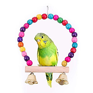 Bird Bathtub with Mirror 3 Packs, Wooden Bird Mirror Perch Stand, Colorful Swing Bird Cage Accessories for Budgerigar, Parakeet, Cockatiel, Conure, Lovebird, Cockatoo