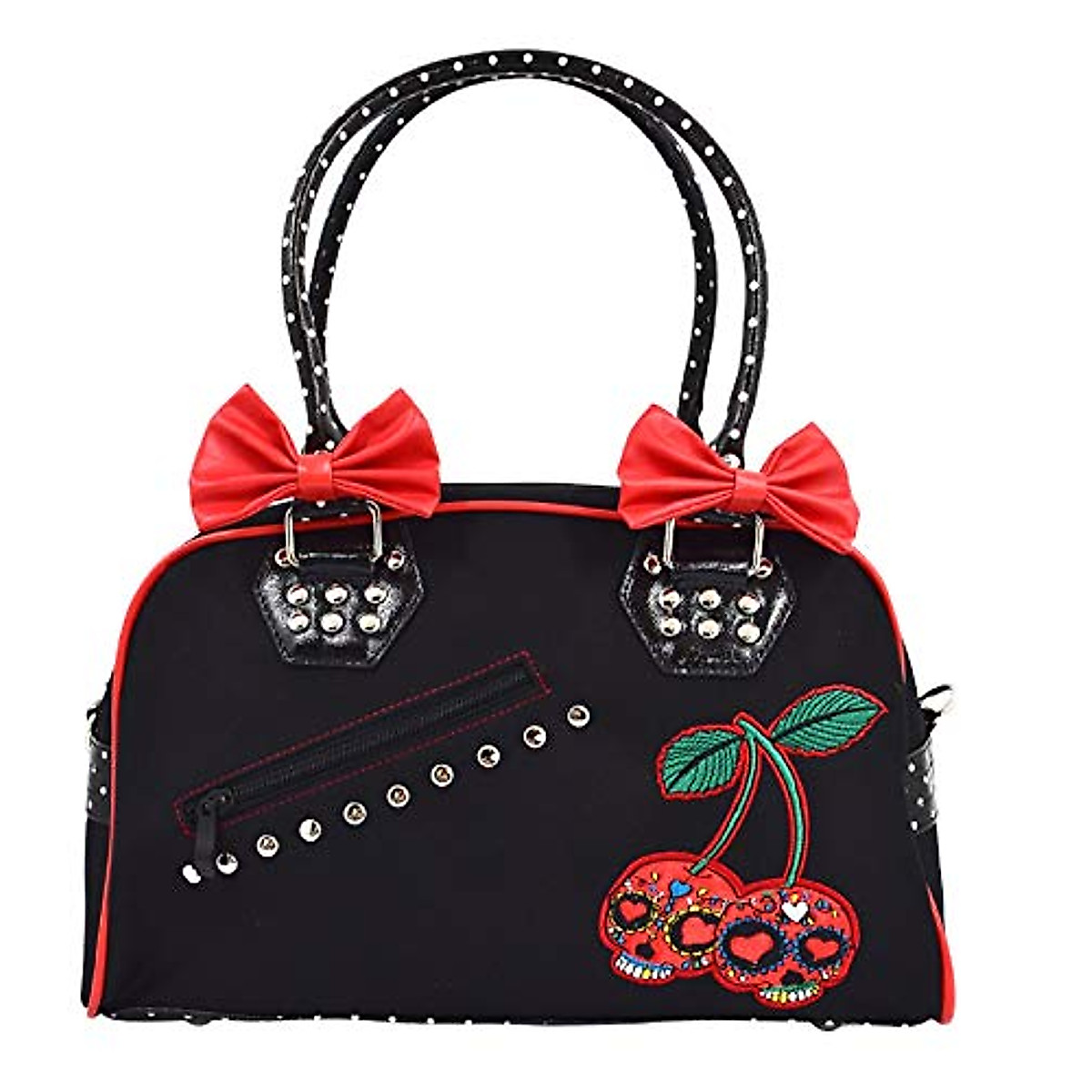 Lost Queen Cherry Bomb Skull Cherries Polka Dot Bow Handbag Rockabilly Black Red