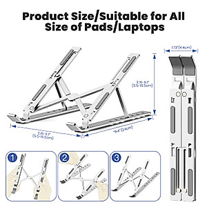 AVAKOT Portable Laptop Stand Computer Stand for Laptop Ergonomic Aluminum Laptop Stand | Adjustable Laptop Riser Notebook Holder Stand Compatible with MacBook,iPad,Dell,Lenovo 9-15.6" Laptops | Silver