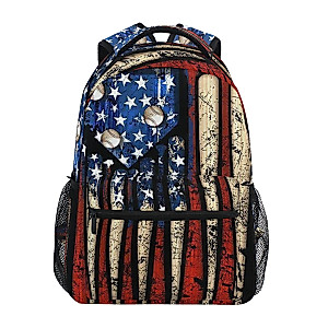 American Flag Baseball Print Backpack Patriotic USA School Bookbag for Boys Girls Computer Backpacks Book Bag Travel Hiking Camping Gym Daypack