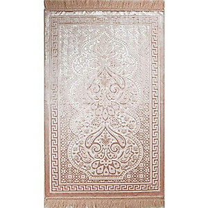 Modefa Velvet Prayer Rug - Soft Plush Turkish Janamaz Sajada Carpet for Men and Women - Plain Solid Prayer Mat Ramadan Eid Gift - with Prayer Beads - Floral Luxury Paisley (Blush Pink)