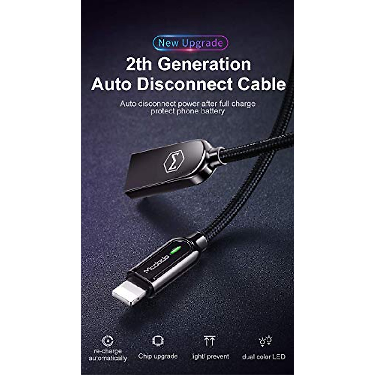 Upgraded Power Off/On Smart LED Auto Disconnect Nylon Braided Sync Charge USB Data 6FT/1.8M Cable Compatible iPhone/iPad Pro/Air,iPad Mini,iPod (2 Pack Red (iPhone), 6FT)