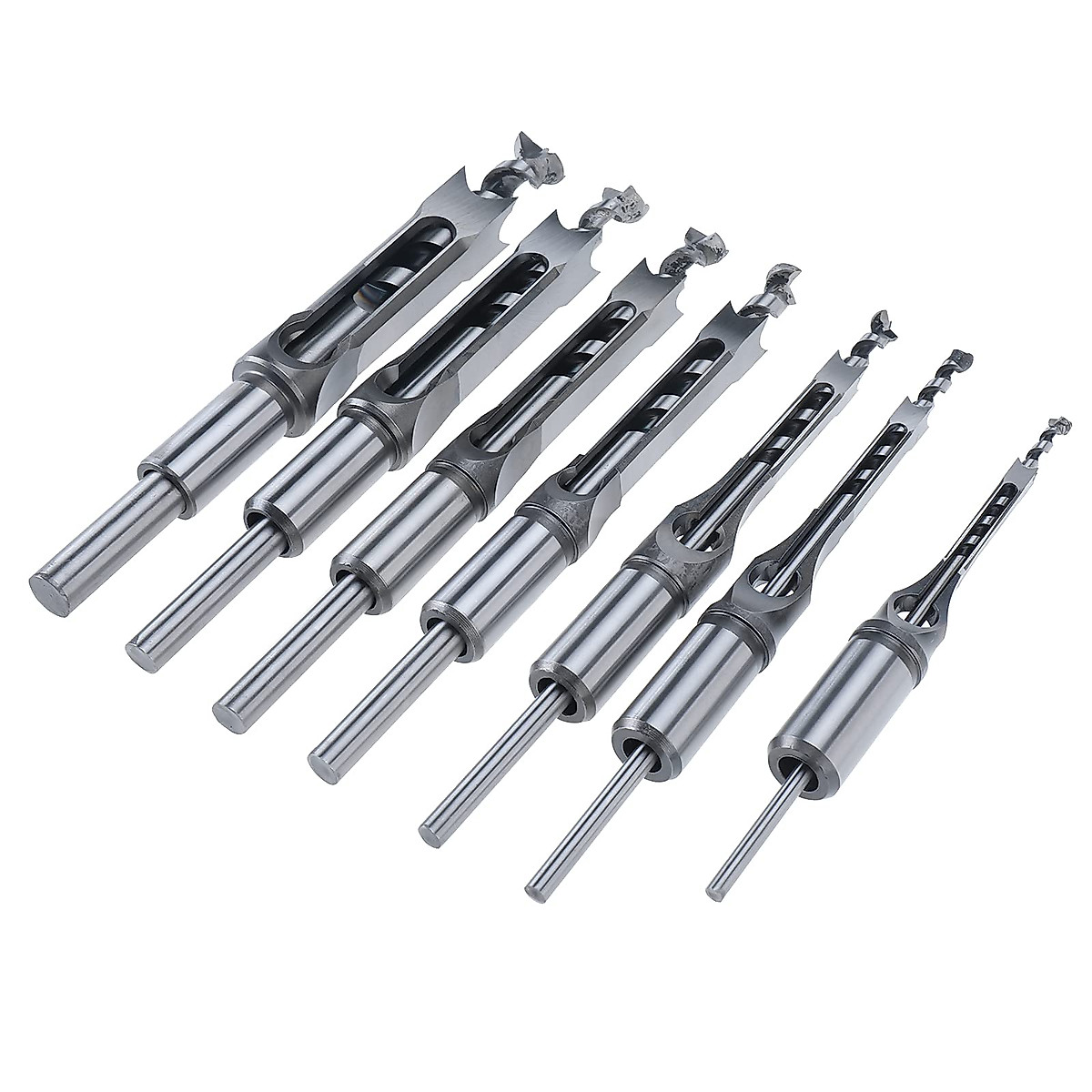 Square Hole Mortise Chisel Drill Bit Set, HSS Woodworking Hole Saw Mortising Chisel Hole Drill Bits 6/25" 1/4" 5/16" 3/8" 2/5" 1/2" 9/16" (7 Pieces)