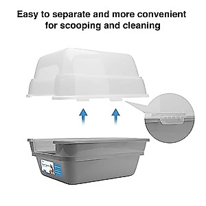 Petfamily Cat Litter Box, Large Foldable Jumbo Hooded with Transparent Lid,Grey