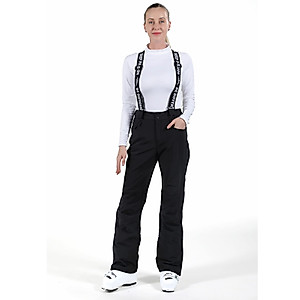 fit space Warm Ski Pants for Women Zip-Off Suspenders Winter Snow Bibs Waterproof Breathable Stretch (Large, Black)