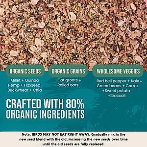 Flocksentials 80% Organic Parakeet Food - No Dyes, Fatty Seeds, Or FIllers - Human Grade Organic Parakeet Seed, Grain & Wholesome Veggies - for Budgies, Lovebirds, Parrotlets – Made in USA (2 lbs)