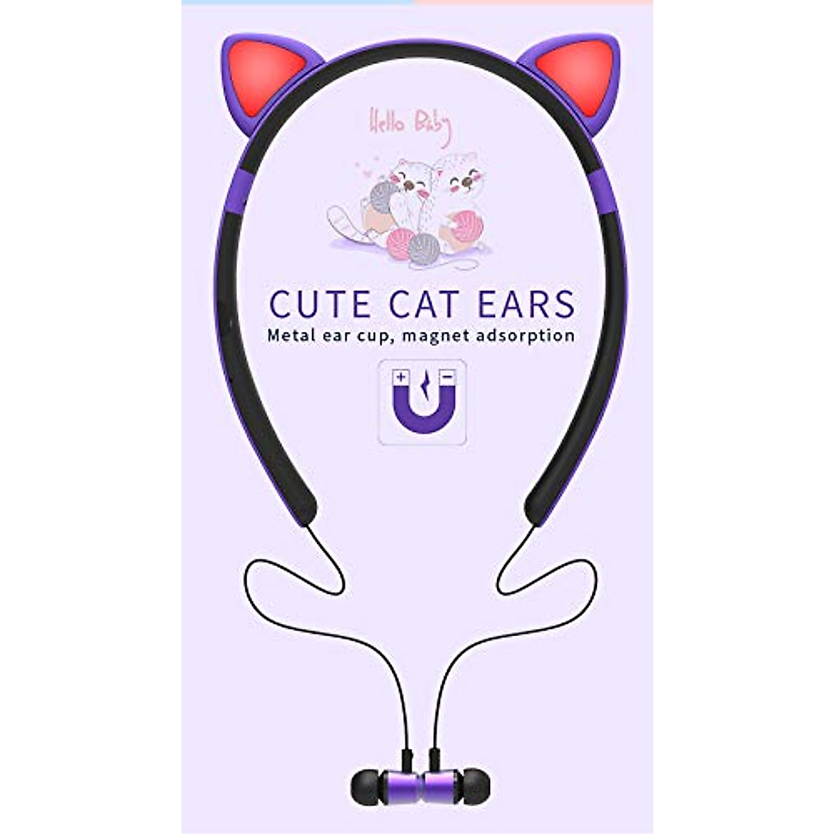 Bluetooth Headphones Neckband Cat-Ear Wireless Sport Earbuds, IPX5 Sweat and Water Resistant HiFi Stereo Ultra Comfort Fit for Gym Running Compatible with iOS Android (Purple)