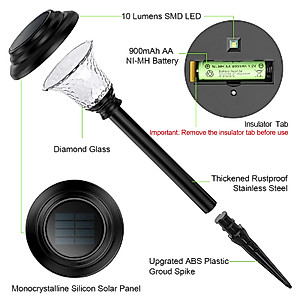 Balhvit Glass Solar Lights Outdoor, 4 Pack Super Bright Solar Pathway Lights, Up to 12 Hrs Long Last Auto On/Off Garden Lights Solar Powered Waterproof, Stainless Steel LED Landscape Lighting for Yard