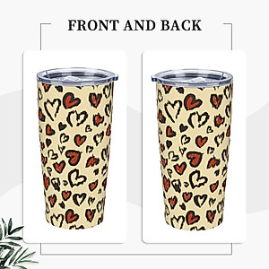 JASROTAO Heart Leopard Tumbler,Leopard 20oz Stainless Steel Insulated Travel Tumbler,Travel Coffee Mug with Lid and Straw Water Bottle Drink Tumbler Cups Gifts for Women Men Lovers
