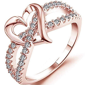 Jude Jewelers Silver Plated Heart Shape Split Shank Ring Promise Wave Engagement Wedding Anniversary (Rose Gold, 7)