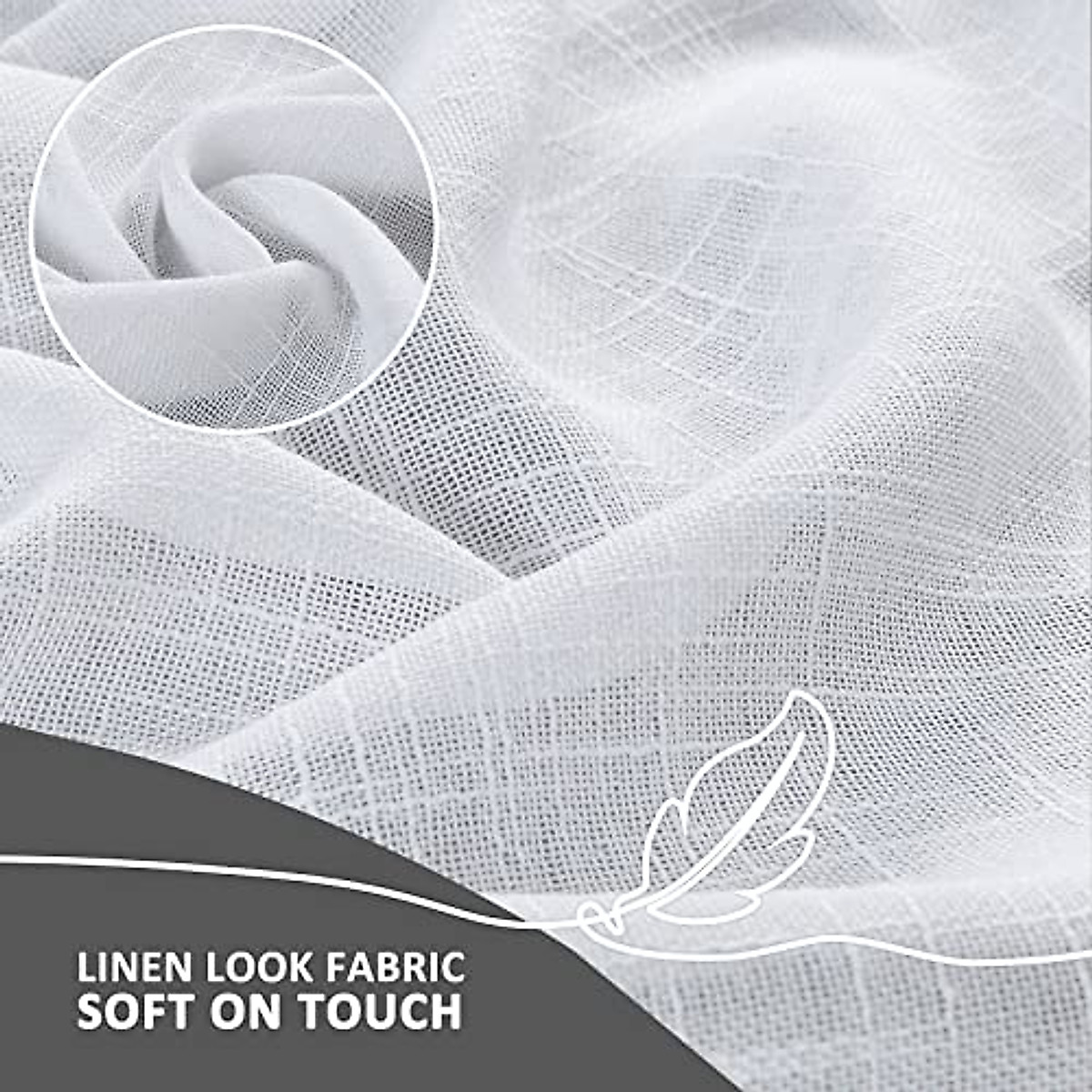 Home Queen White Sheer Burlap Linen Cafe Curtains, Semi Sheer Drapes for Kitchen Window Over Sink, 45 Inch Length 2 Pack