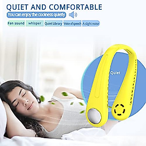 Nhpoi Portable Neck Fan,Wearable Bladeless Hands-Free Fan,Quiet Design 3 Speed Fan,Rechargeable,Leafless,Headphone Design,360° Surround Faster Cooling Fan for Indoor,Outdoor 2023-Yellow