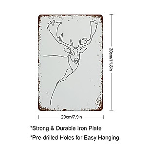 Deer One Line Art Modern Monochrome Animal Minimalist line Art Antlers Funky Style Creative Retro Art Metal Funny Wall Decor Plaque Cafe Office Vintage Home Decor Fashion Novelty Gift 8x12inch