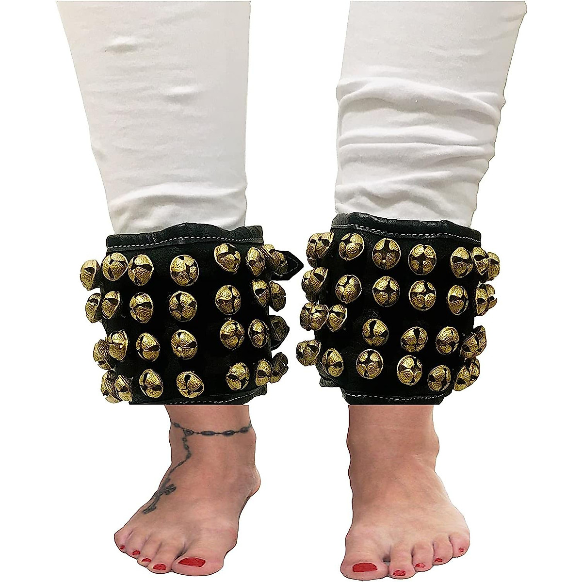 Arts Of India Ghungroo Brown Leather Pad 4 Line Ghungroo Pair (16 NO. GHUNGROO) Big Dancing Bells - FOUR LINE BROWN LEATHER PAD GHUNGROO PAIR