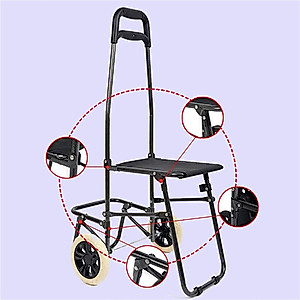 Shopping Trolley on Wheels Multi Function Shopping Cart with Chair Cloth Bag Cart/Luggage Cart/Small Cart Elderly Supermarket Groceries Steel Trolleys/Storage Hand Trucks,#5 ,