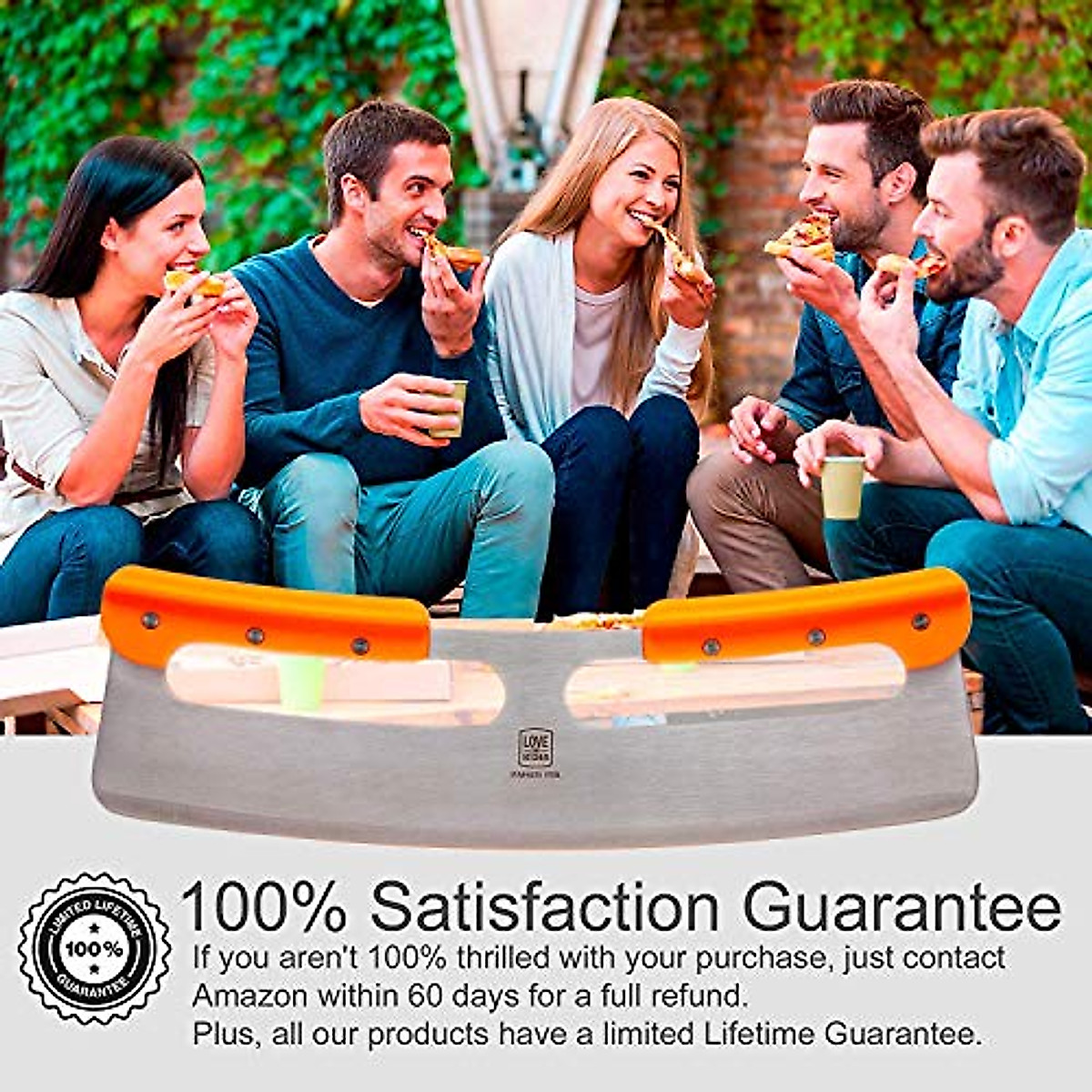 The Original Pizza Cutter Rocker Blade 14 inch. Very Sharp Hardened Stainless-Steel Pizza Slicer with Protective Cover. Safest ABS Plastic Grip Design. Great on All Types of Crusts, Flatbreads & Pies