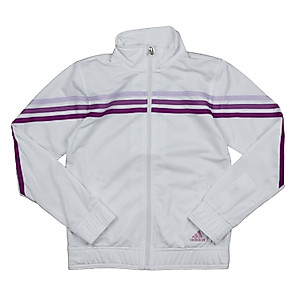 adidas Big Girls Pursuit Full Zip Striped Jacket (Large (14), White)