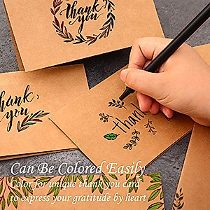 Thank You Cards of Ohuhu, 36 Pack Brown Kraft Paper 6 Design of Assorted Thank U Greeting Note Card with Envelopes and Stickers for Wedding, Business, Birthday, Baby Shower, Blank Inside, 4 x 6 Inch