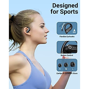 STADOR True Wireless Earbuds Bluetooth Headphones 100hrs Playback with Microphone Ear Hook in-Ear Buds Waterproof Earphones for Sports (Black)