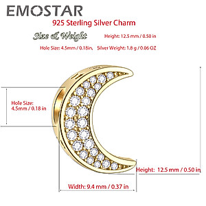 Gold Plated Sparkling Crescent Moon Charms fits Pandora Valentines Bracelet, 925 Sterling Silver Reflexions Crescent CZ Night Sky Beads, Gifts for Christmas/Sister/Girlfriend
