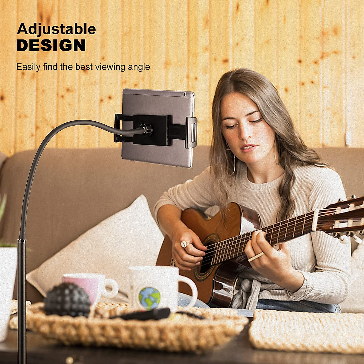 PHOPIK iPad Floor Stand, Height Adjustable, Heavy Duty Aluminum Alloy, Fits Devices 4.3-9.8 Inches, Stable Tablet Holder for Home, Office, Classroom