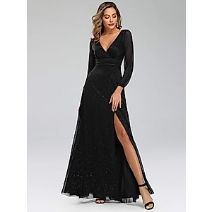 Ever-Pretty Women's V-Neck Front Wrap High Thigh Slit Long Cocktail Dress Black US16