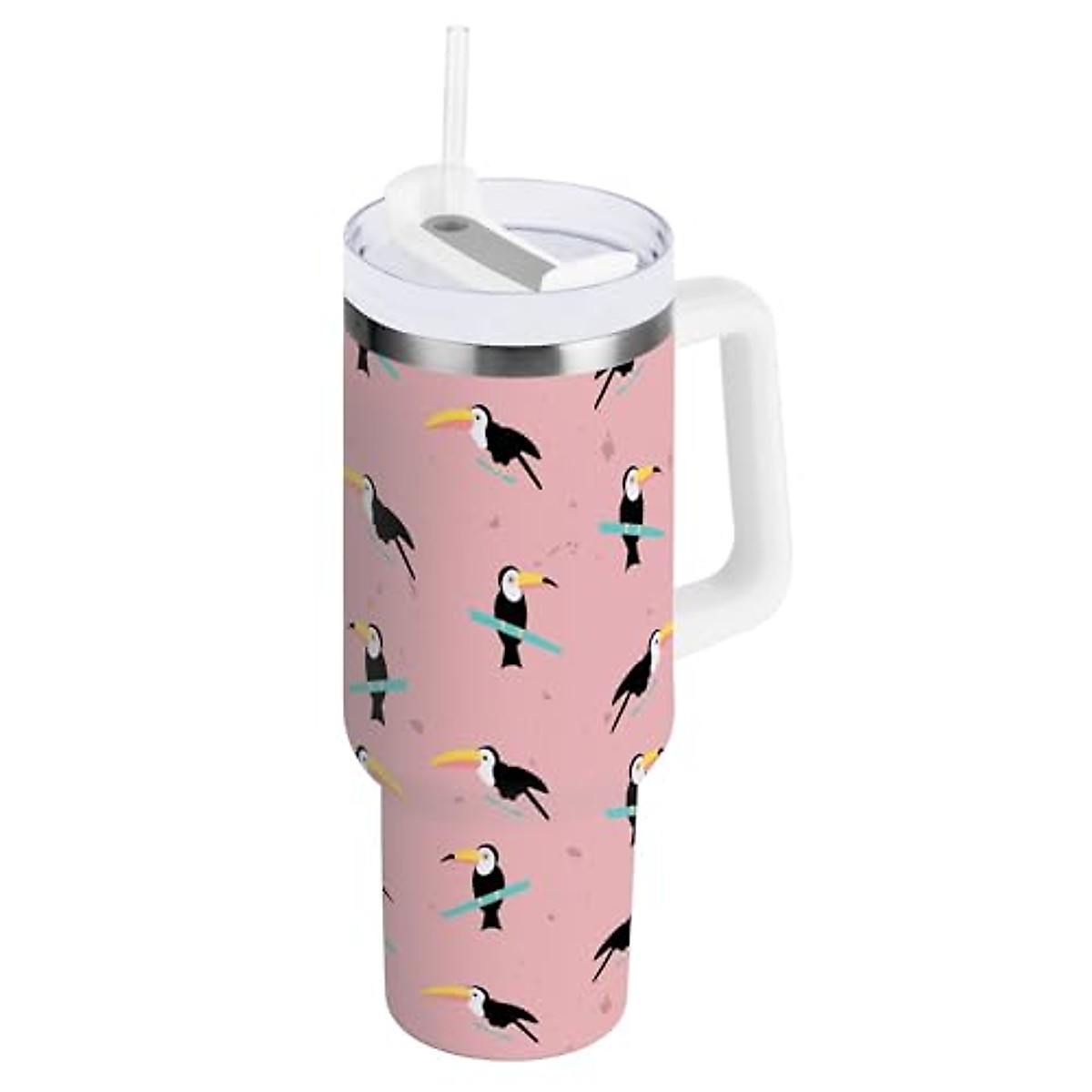 ARGTILDN 40 oz Tumbler Tropical Toucans Birds Insulated Travel Mug with Handle and Straw Lid Stainless Steel Vacuum Coffee Cup Tea Beverage Container Water Bottles for Car Sports office