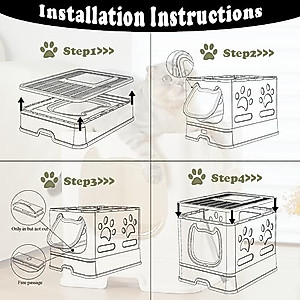 Foldable Cat Litter Box with Lid, Covered Kitten Litter Box with Kitty Litter Scoop and 2 in 1 Brush, Easy to Clean Litter Pan, Enclosed Cats Litter Box