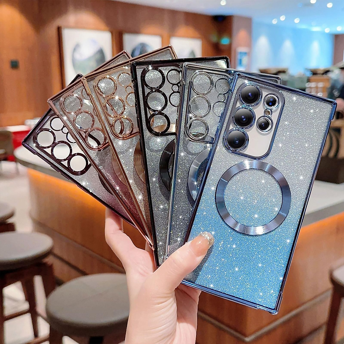 aowner for Samsung Galaxy S21 Ultra Magnetic Case Compatible with MagSafe, Full Protection Glitter Clear Phone Case for Women Girls Cute Soft Shockproof Bumper Protective Cover Case 6.8"-Purple