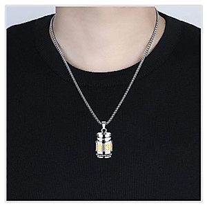 Mgutillart Fashion Titanium Steel Buddhist Prayer Wheel Pendant Prayer Locket Necklace(White Gold)