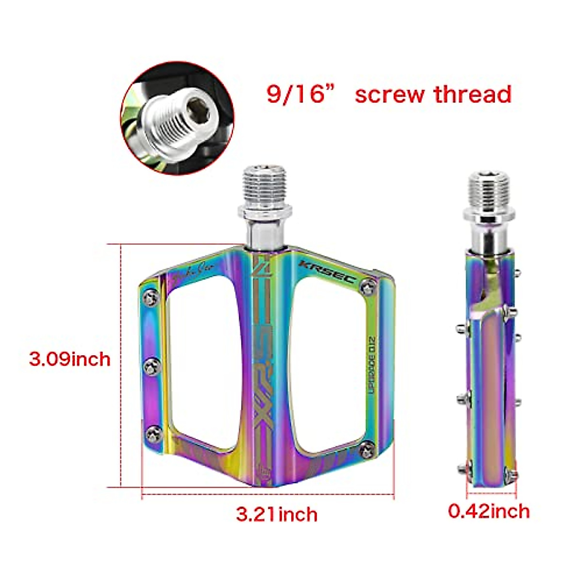 KRSEC Bike Pedals Mountain Bike Pedal, Bicycle Platform Pedals, Universal 9/16" Aluminum Alloy Sealed Bearing, Lightweight Non-Slip Rockbros Pedal, Fit Most Adult Road Bike/BMX/MTB Parts Set, Colorful