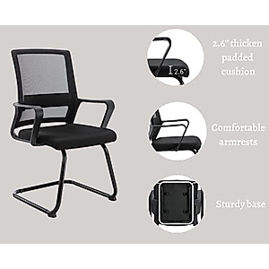CIMOTA Waiting Room Chairs Mesh Office Guest Chair Mid Back Reception Chairs with Sled Base for Meeting/Patient/Conference Room, Black Set of 6