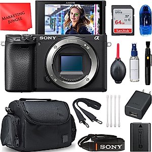 Sony Intl. Sony Alpha a6400 Mirrorless Digital Camera Black (Body Only) Bundle, Starter Kit + Accessories (64Gb Memory Card, Cleaning Kit, Gadget Bag and More) compact (Renewed)