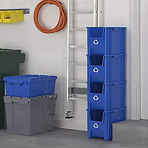 READYSPACE Commercial Industrial Heavy Duty Stackable Open-Front Recycling Bin Box Containers, 7 Gallon, 4 Pack, Blue