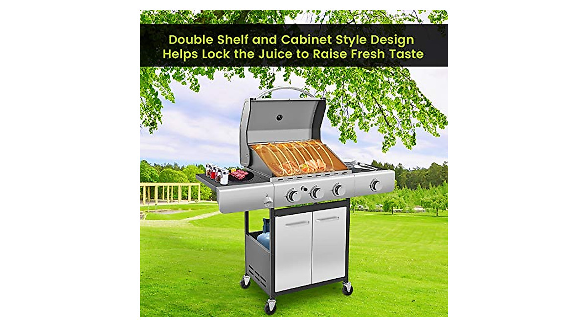 R.W.FLAME 34,000 BTU Propane Gas Grill with 3 Burners & Side Burner
