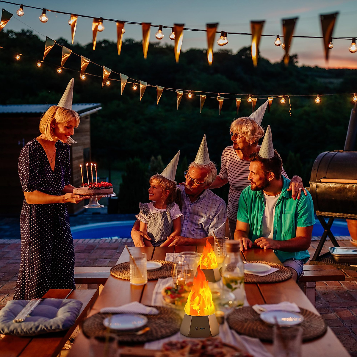 Ollcuz Fake Fire Lamp, USB Rechargeable Flameless Flickering Flame, 3-Mode LED Flame Light for Outdoor Camping Holiday Halloween Christmas Thanksgiving Table Yard Decorations