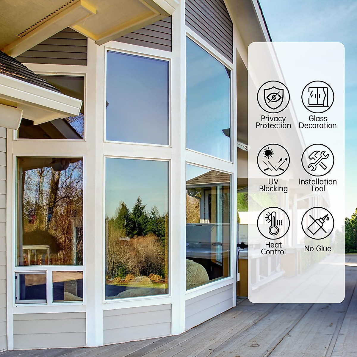 One Way Window Privacy Film, Home Windows Tint Reflective Windows Film See Out Not in Sun Blocking Anti UV Mirror Windows Clings Daytime Privacy Door Window Covering with 3 Tools, 17.5 * 78.7 Inch