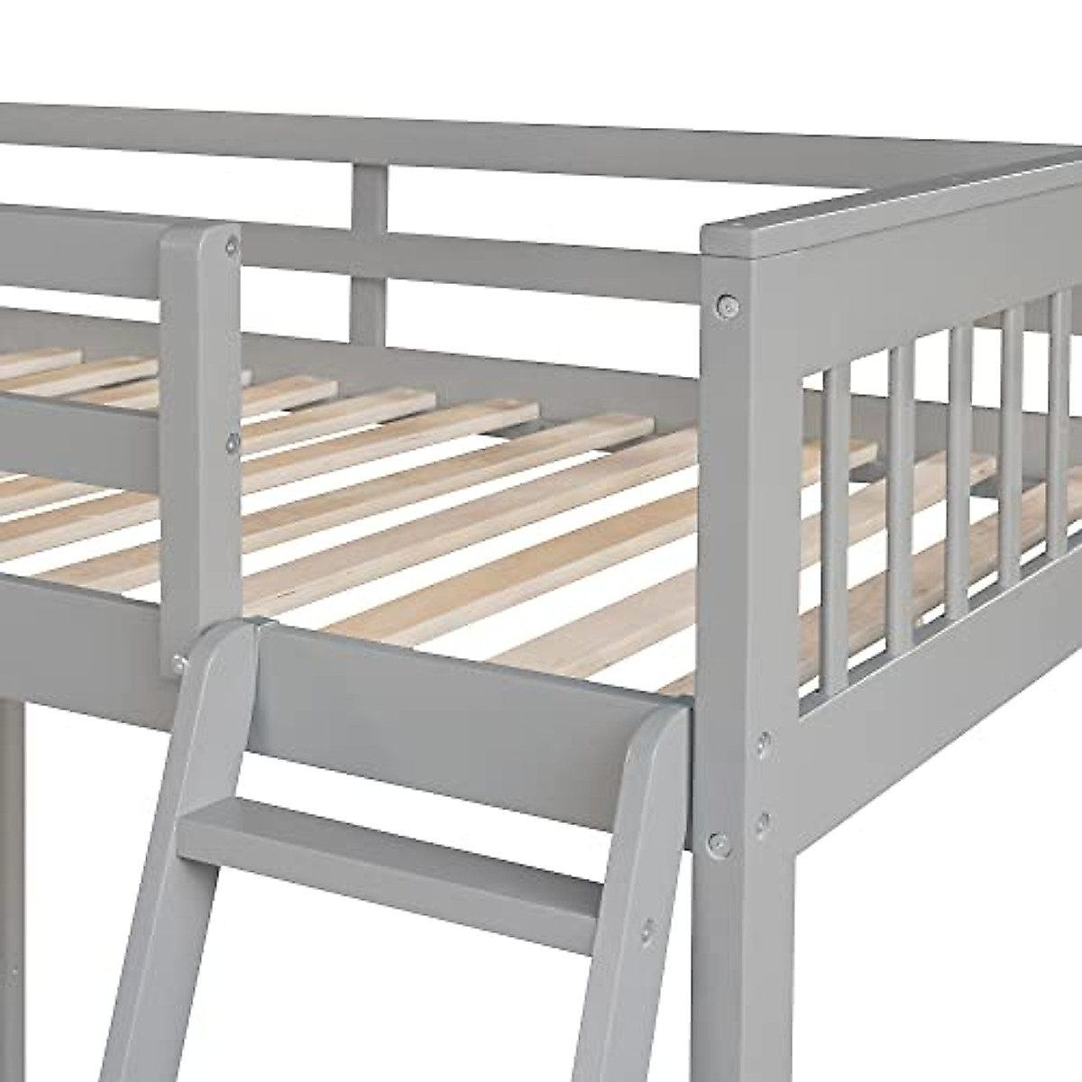 BOVZA Twin Over Full L-Shaped Bunk Bed Corner Loft Bunk Beds with Storage Drawers, Angled Ladder and Stairs, Wood Triple Bunk Bed for 3 Kids Teens Adults, Gray