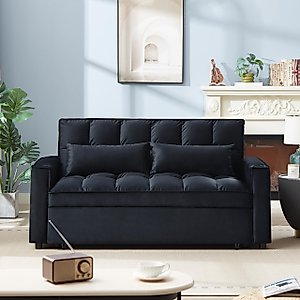 FANYE 64" W Oversized Loveseat Sofa Convertible Spacious Full Size Sofabed with Cupholders, Pull Out Couch Bed,USB Charging Ports and Storage Pockets for Home Apartment Office Living Room