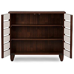 Pemberly Row Contemporary 2 Door Shoe Cabinet in Dark Oak and White