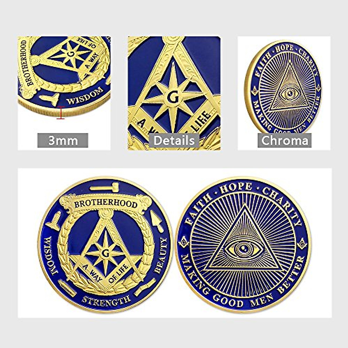 Masonic Challenge Coin Blue Lodge Freemasonry Coin