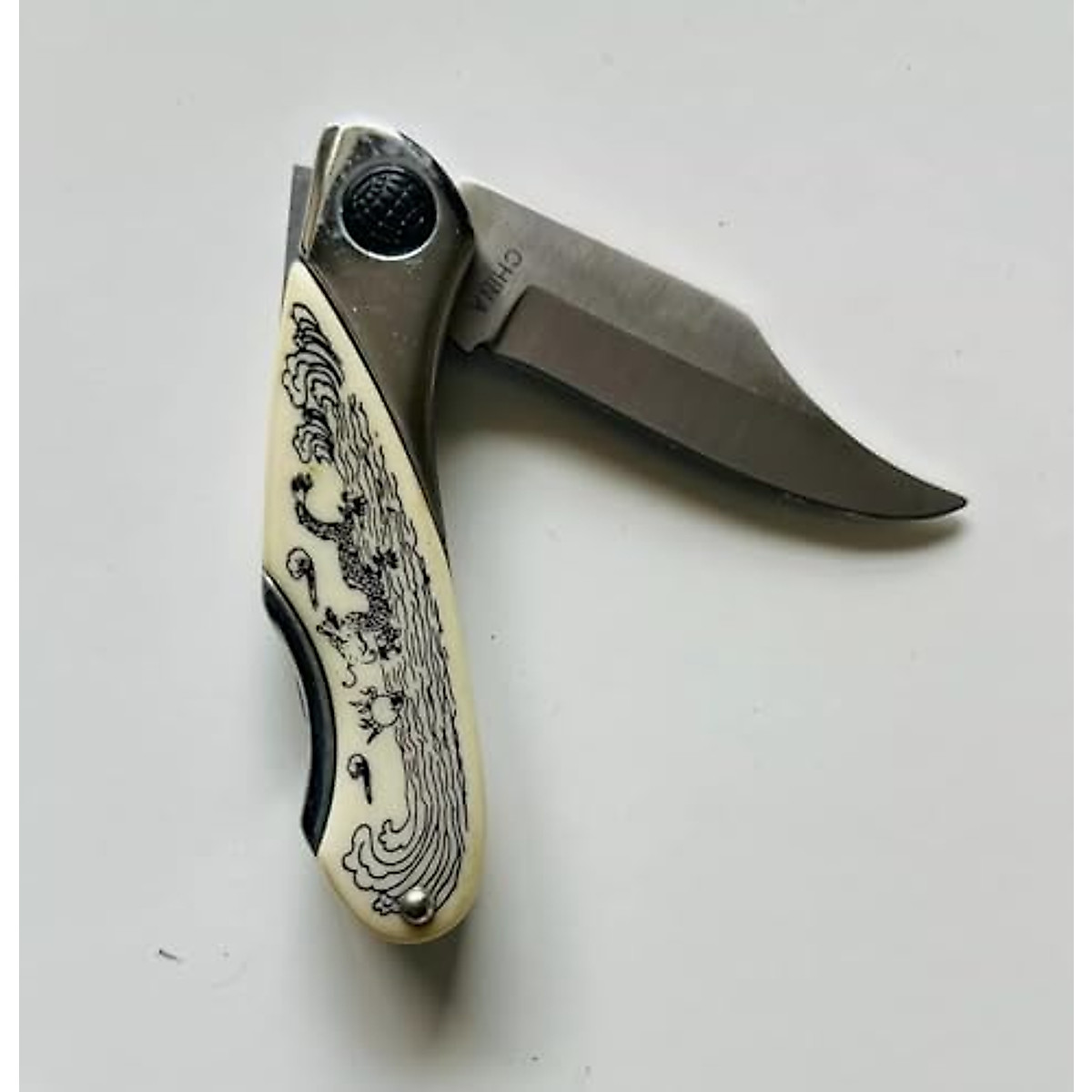 440 STAINLESS STEEL Pocketknife - White Handle, Outdoor, Hunting, Camping, Household - Stainless Steel Material