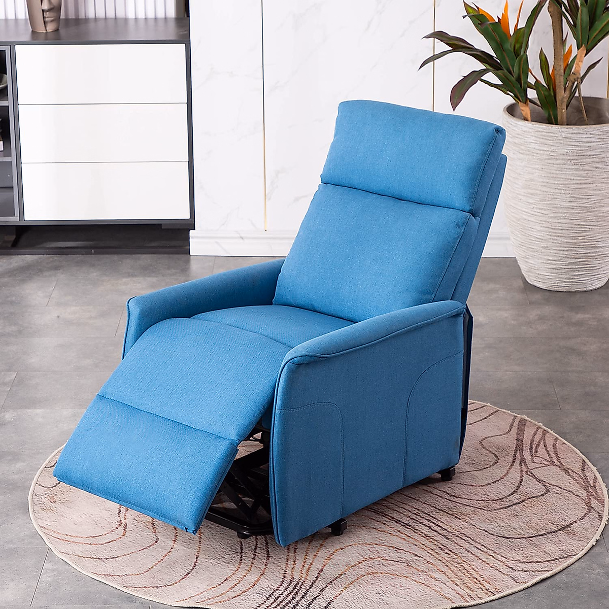 MELLCOM Power Lift Recliner Chair Sofa for Elderly with Massage and Heat, Fabric Electric Massage Recliner with Side Pocket and Wired Remote Control, Linen Blue
