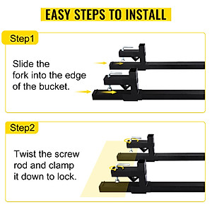 VEVOR Pallet Forks, 2000 Lbs Clamp on Pallet Forks 59" Total Length, Tractor Bucket Forks, Heavy Duty Pallet Forks for Tractor Attachments, Skid Steer, Loader Bucket