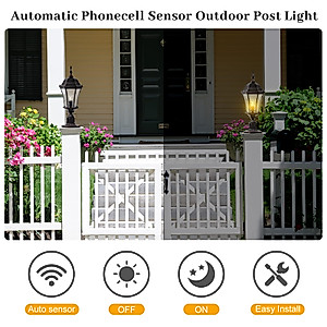 GOALPLUS 24" Outdoor Post Light with Dusk to Dawn Sensor, Exterior Post Lantern Fixture with Pier Mount, Antique Bronze Post Lamp with Seeded Glass, Aluminum Pole Lantern for Garden, Yard