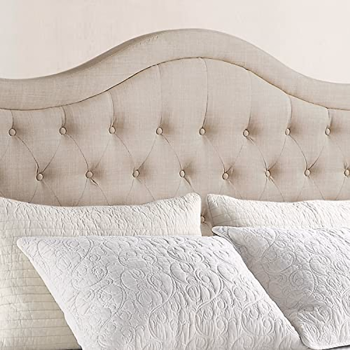 Rosevera Shinola Upholstered Collection Polyester Tufted Button Contemporary Adjustable Headboard for Bed, King, Beige