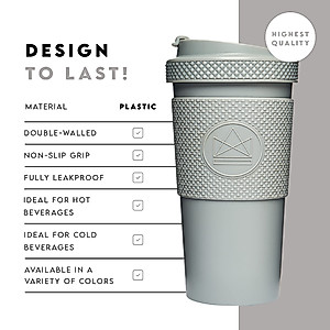 Neon Kactus - Double-Walled Coffee Cup, Reusable Coffee Cup with Resealable Lid, Food-Grade Silicone Seal and Sleeve, Insulated Coffee Tumbler, Leakproof Travel Mug, Recyclable, Forever Young, 20oz